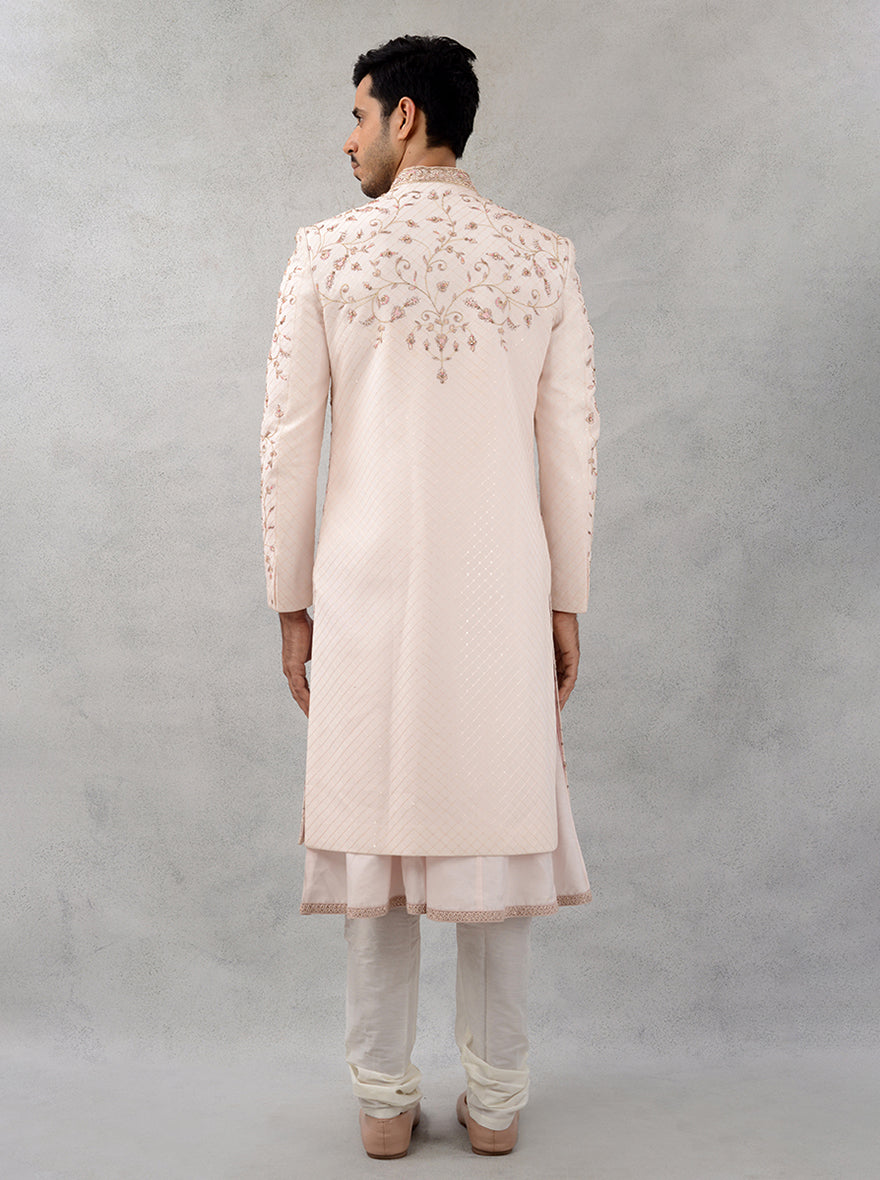 TULA Silk Blend Fawn Pink Sherwani for Men | All Over Embroidered ...