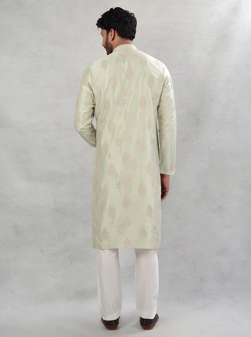 Azania Pista Green Silk Blend Embroidered Kurta Pajama | Classic ...