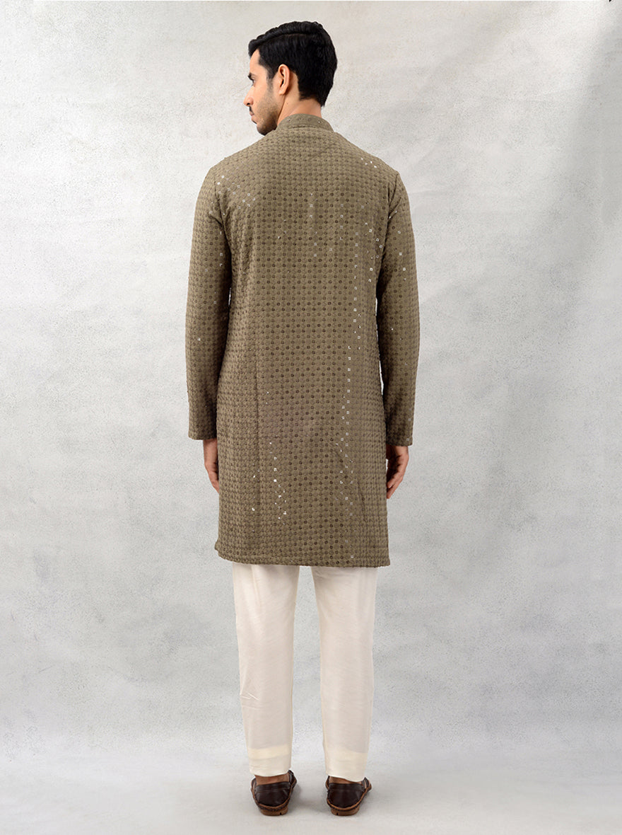 Azania Classic Silk Embroidered Kurta Pajama | Elegant Green Men's ...