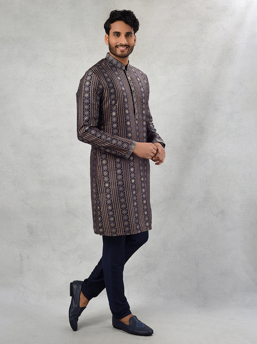Azania Midnight Blue Printed Silk Blend Kurta Pajama | Classic Straight ...