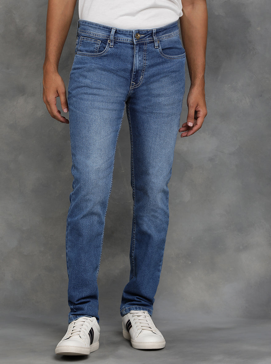 GreenFibre Light Blue Cotton Blend Washed Jeans , Slim Fit - Perfect ...