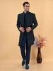 Azania Navy Blue Velvet All Over Embroidered Indowestern for Men ...