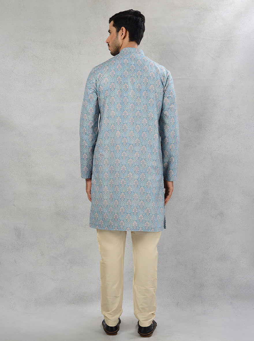 Azania Men's Neo Mint Printed Silk Blend Kurta Pajama | Classic ...