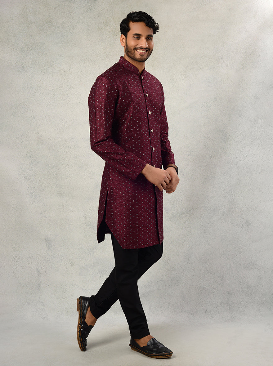 TULA Maroon Silk Blend Kurta Pajama | All Over Embroidered Men's Ethnic ...