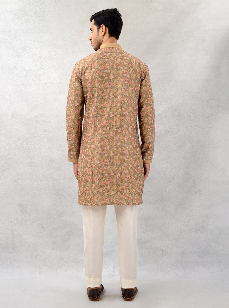 TULA Embroidered Silk Blend Kurta Pajama Set for Men | Elegant Khaki ...