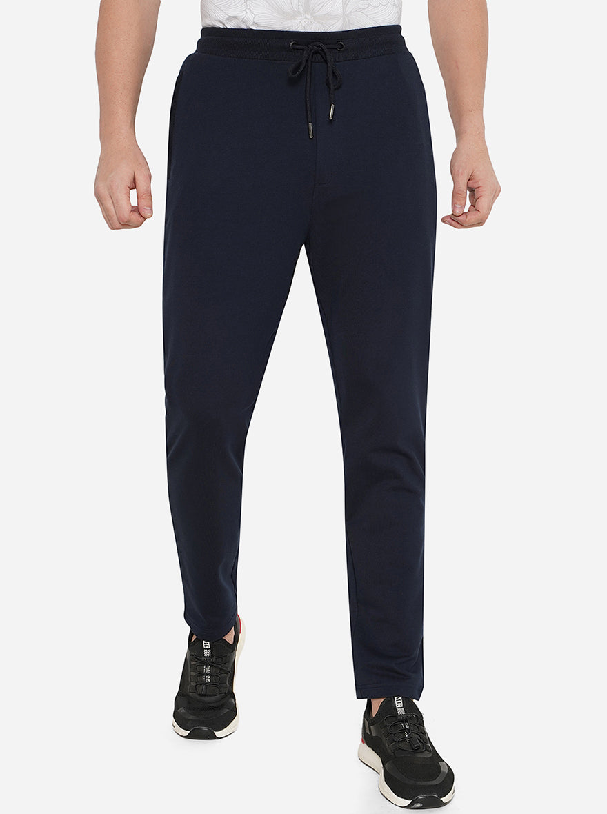 Navy Blue Track Pant for men - Solid & Cotton Blend Slim Fit | JadeBlue
