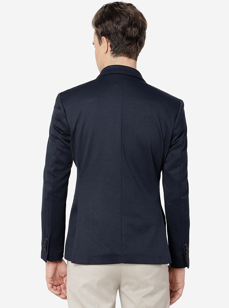 JB Studio Navy Blue Terry Wool Solid Regular Fit Blazer with Full ...