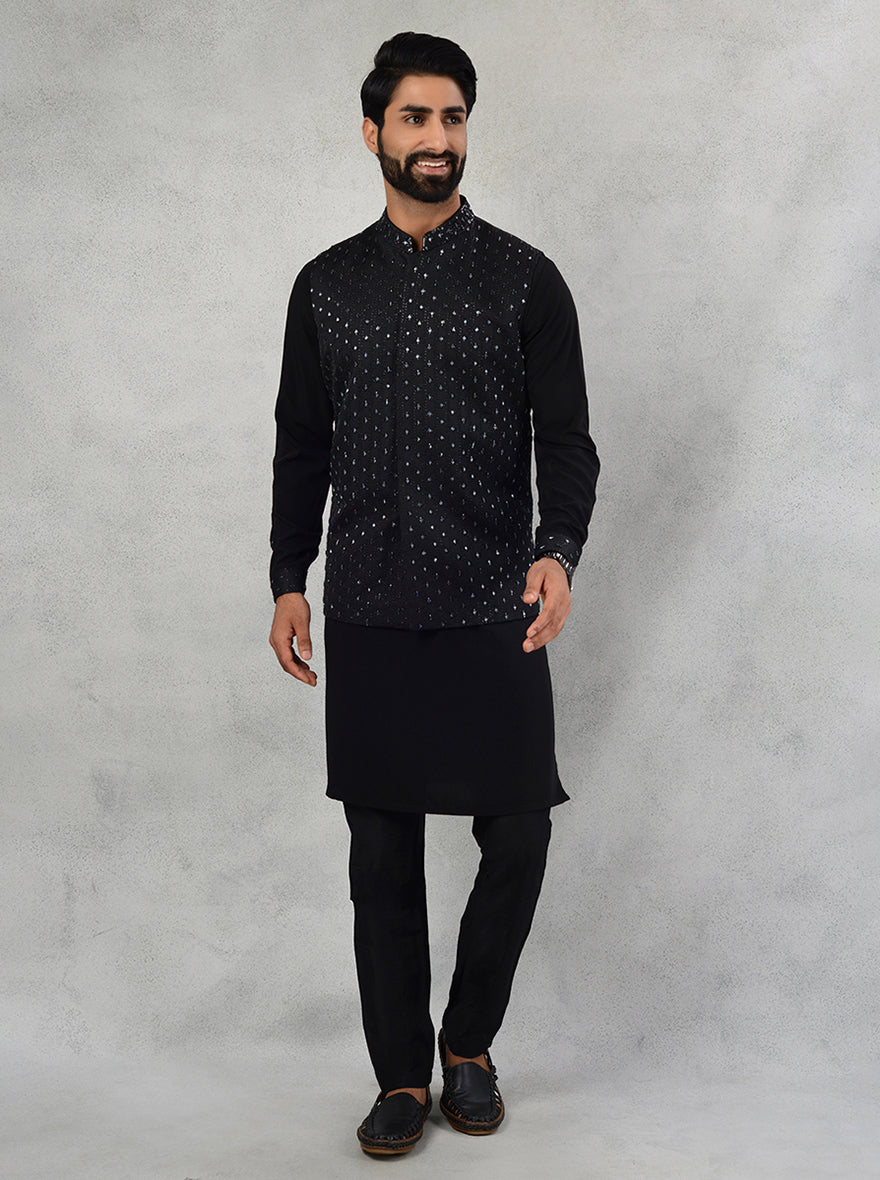TULA Silk Blend Embroidered Kurta Set with Koti for Men | Classic ...