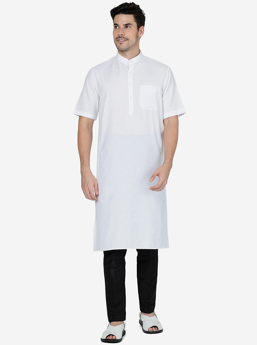 MODI KURTA Men's White Cotton Blend Regular Fit Solid Modi Kurta – JadeBlue