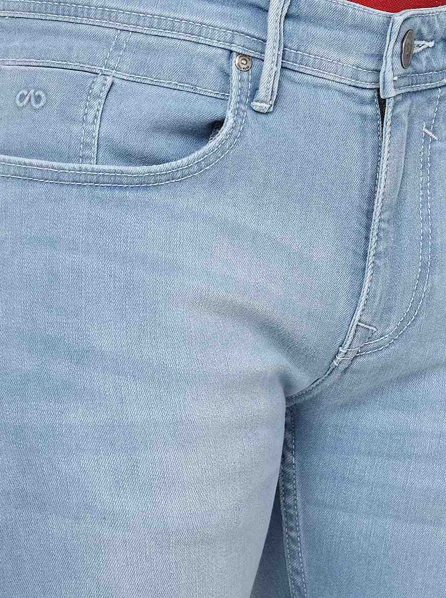 JadeBlue Slim Fit Cotton Stretch Jeans for Men | Solid Ice Blue Men's ...