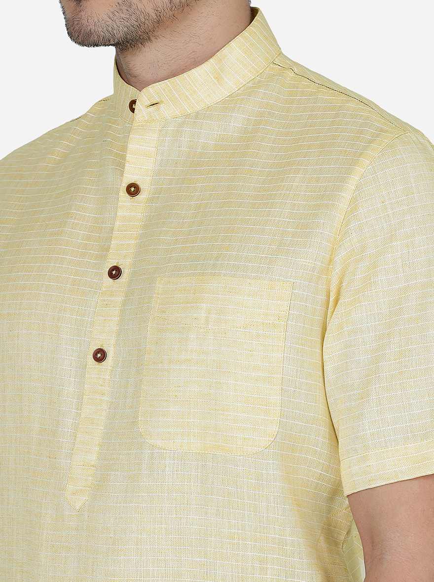 MODI KURTA Men's Yellow Cotton Blend Regular Fit Striped Modi Kurta ...