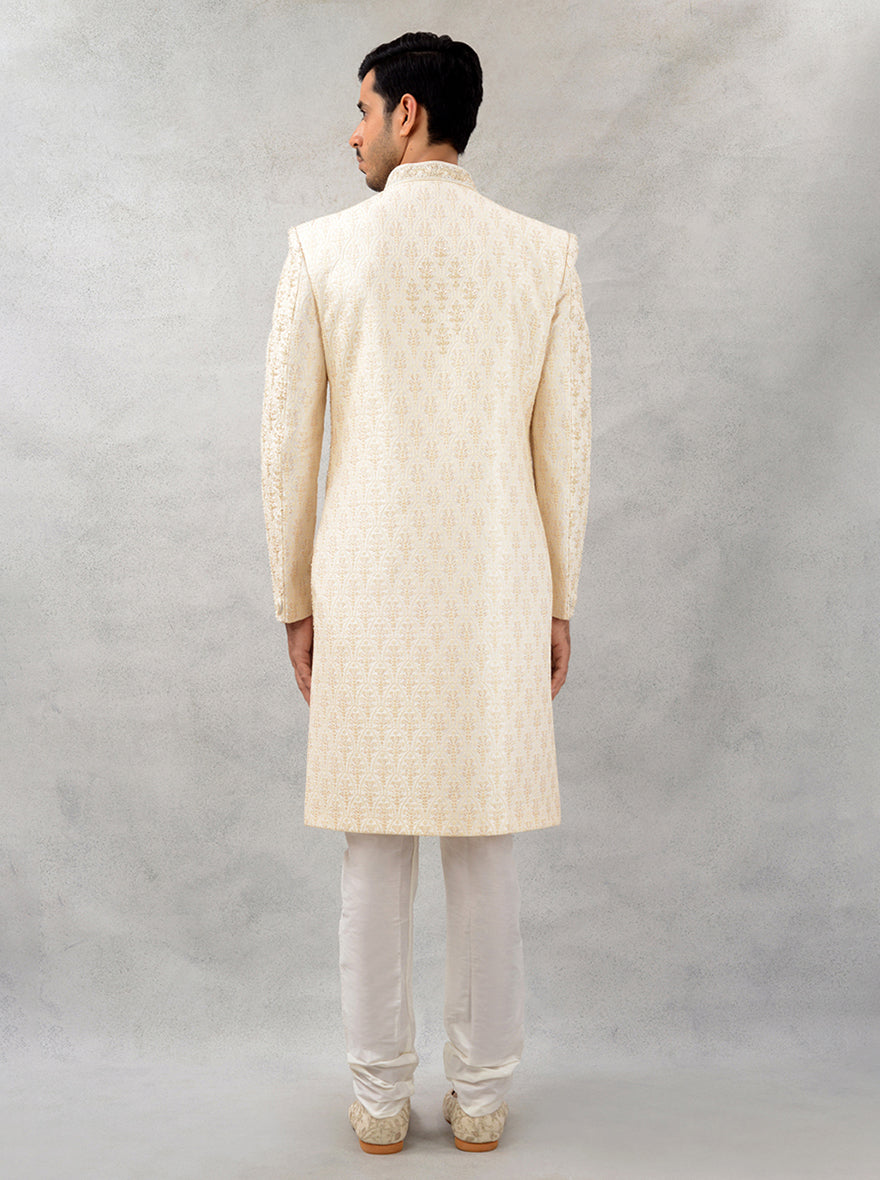 TULA Cream Silk Blend Embroidered Sherwani for Weddings | Classic ...