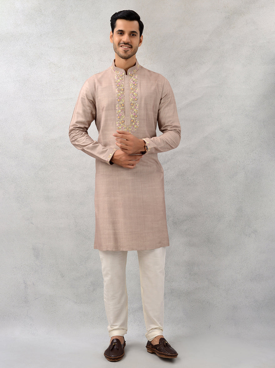 TULA Silk Embroidered Kurta Pajama for Men | Stylish Dune Brown ...