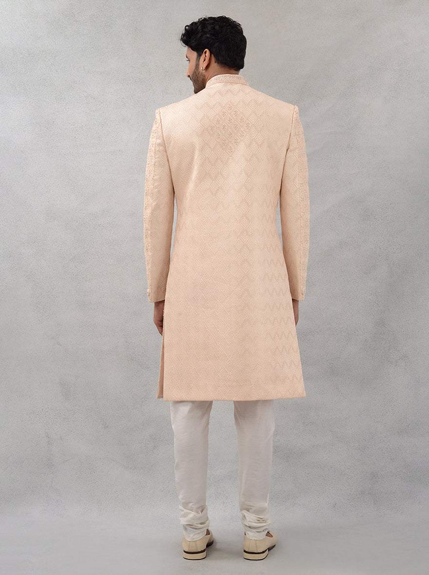 TULA Peach Silk Blend Embroidered Sherwani for Wedding | Classic ...