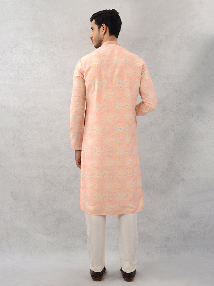 "Azania Peach Silk Blend Printed Classic Straight Cut Kurta Pajama for ...