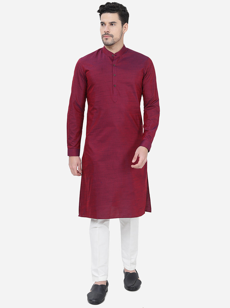 Grape Wine Solid Regular Fit Modi Kurta | JadeBlue