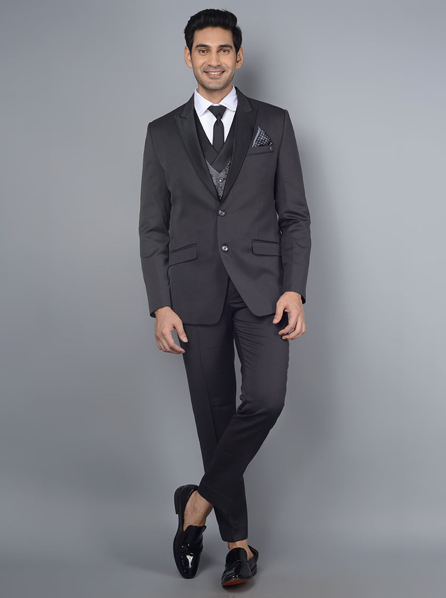 Deep Grey Suit for men - Self Textured & Terry Rayon Regular Fit | JadeBlue