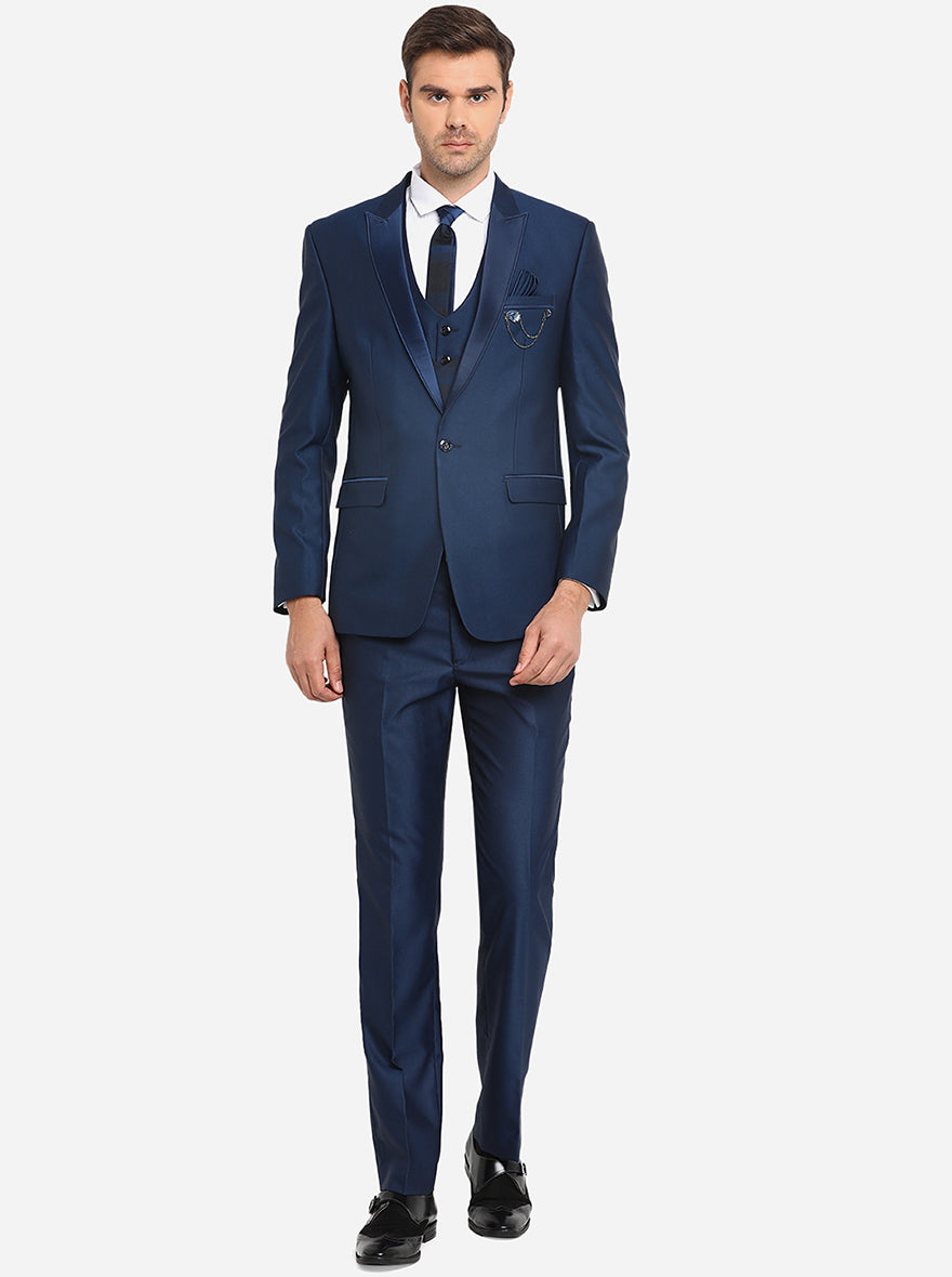 Navy Blue Suit for men - Full Sleeve Solid & Terry Wool Regular Fit ...