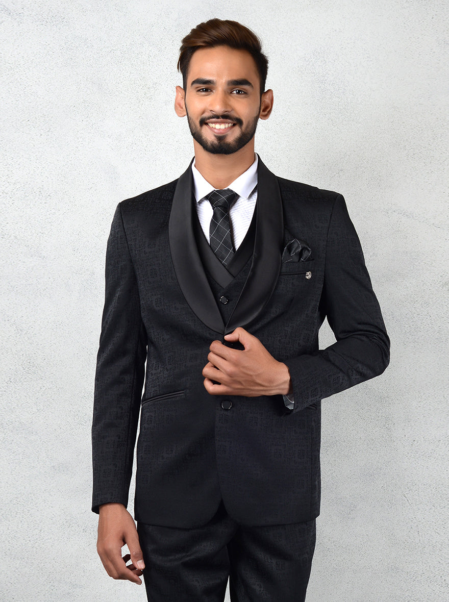 Black Suit for Men - Self Textured & Jacquard Regular Fit | JadeBlue