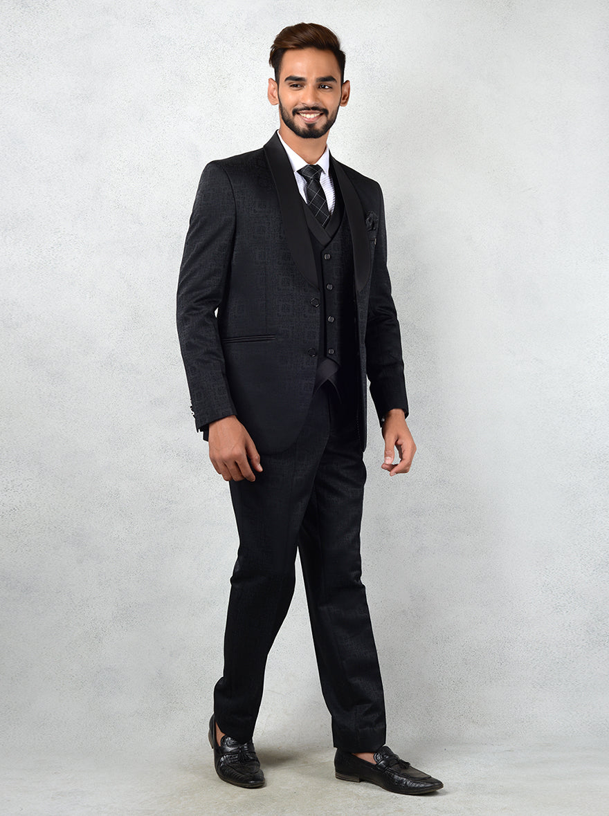 Black Suit for Men - Self Textured & Jacquard Regular Fit | JadeBlue